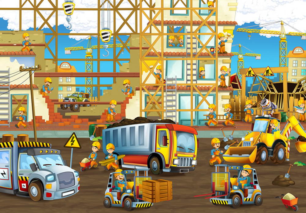 Construction Site Digger, Lorry, Crane Transport Wall Mural Kids Photo ...